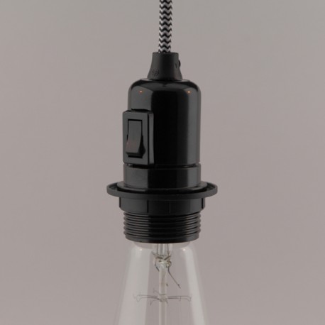 DOUILLE E27 FILETEE BAKELITE NOIRE AVEC INTERRUPTEUR